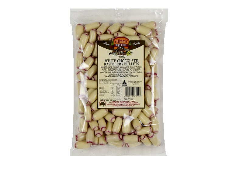 Lollies - White Chocolate Raspberry Bullets 300g – NuFruit Online